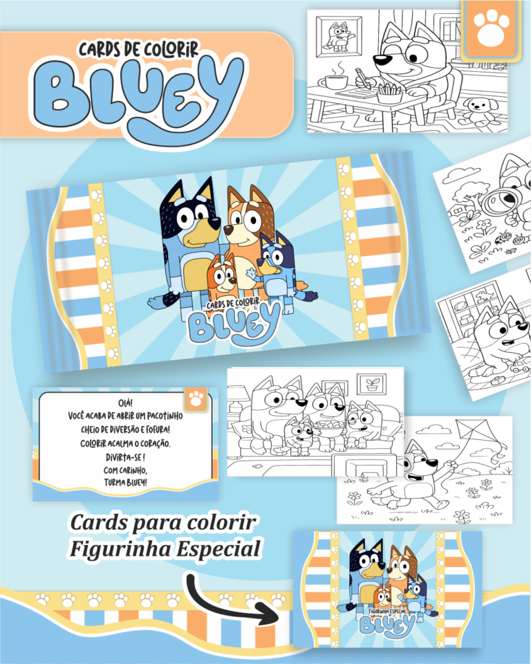 Card de Colorir – Bluey - Arquivos Digitais Prontos